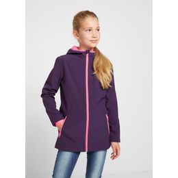 bonprix Softshelljacke mit Kapuze wasserabweisend, lila, Gr.152/158, Schicke Softshelljacke f&uuml;r M&auml;dchen mit kuscheligem Fleecefutter, wasserabweisend und winddicht