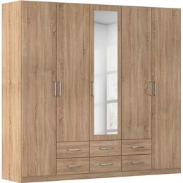 Kleiderschrank Rauch "Schrank Garderobe Ankleide GAMMA Breiten 91/136/181/226/271/315/360 cm", eiche sonoma, griffe chrom, B:226cm H:210cm T:54cm, Holzwerkstoff, Schr&auml;nke, Kleiderschrank, verschiedene Griff-Varianten, mit Spiegel TOPSELLER MADE IN GERMANY, Topseller
