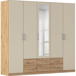 Kleiderschrank Rauch "Schrank Garderobe Ankleide GAMMA Breiten 91/136/181/226/271/315/360 cm", eiche artisan, beige (champagner), griffe chrom, B:226cm H:210cm T:54cm, Holzwerkstoff, Schr&auml;nke, Kleiderschrank, verschiedene Griff-Varianten, mit Spiegel TOPSELLER MADE IN GERMANY, Topseller