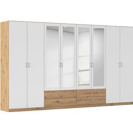Kleiderschrank Rauch "Schrank Garderobe Ankleide GAMMA Breiten 91/136/181/226/271/315/360 cm", eiche artisan, alpinwei&szlig;, griffe alu, B:360cm H:210cm T:54cm, Holzwerkstoff, Schr&auml;nke, Kleiderschrank, verschiedene Griff-Varianten, mit Spiegel TOPSELLER MADE IN GERMANY, Topseller
