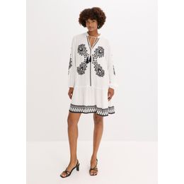 bonprix Tunika-Kleid aus strukturierter Viskose, wei&szlig;, Gr.50, sommerliches Tunika-Kleid aus strukturierter Viskose mit Binde-Details vorne am Ausschnitt und angesetztem Volant am Rocksaum, aus Viskose