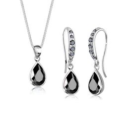 Ohrring und Ketten Set Elli "Schmuckset Tropfen Zirkonia Wei&szlig; 925 Sterling Silber" Gr. 45, schwarz, Schmuck_Sets, Damen, Blacklist, Silber 925 (Sterlingsilber), Ohrring und Ketten Set