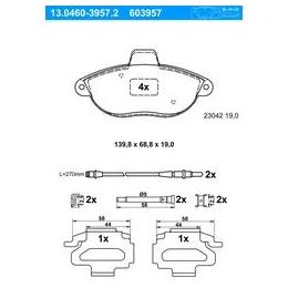ATE Bremsbelagsatz, Scheibenbremse 13.0460-3957.2 vorne rechts links mit Zubeh&ouml;r f&uuml;r PEUGEOT FIAT CITRO&Euml;N 71711135 425151 425150