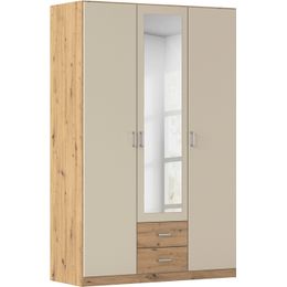 Kleiderschrank Rauch "Schrank Garderobe Ankleide GAMMA Breiten 91/136/181/226/271/315/360 cm", eiche artisan, beige (champagner), griffe alu, B:136cm H:210cm T:54cm, Holzwerkstoff, Schr&auml;nke, Kleiderschrank, verschiedene Griff-Varianten, mit Spiegel TOPSELLER MADE IN GERMANY, Topseller