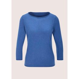 Madeleine Mode Longpullover MADELEINE "Feinstrickpullover Basic-Pullover mit Rollkante", Damen, Gr. 44/46, blau (azurblau, melange), Obermaterial: 46% Modal CMD. 40% Polyacryl PAN. 14% Polyamid PA., Modern, gerade, Pullover Longpullover, Eleganter U-Boot-Ausschnitt