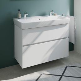 Geberit Renova Plan Doppelwaschtisch, evineo ineo5 evo Unterschrank B: 100 cm, 2 Ausz&uuml;ge, mit Griffmulde,, 501883001+BE0991WM,