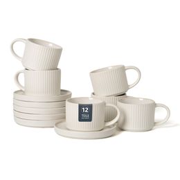 Espressotasse OTTO HOME "Ylvii, 12er Set, bestehend aus 6 Tassen + 6 Untertassen", reactive wei&szlig;, H:4,8cm &Oslash;:6,2cm, Steinzeug, Trinkgef&auml;&szlig;e, Espressotasse, f&uuml;r 6 Personen, sp&uuml;lmaschinenfest und mikrowellengeeignet, 90 ml