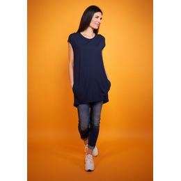 Longshirt Seidel Moden, Damen, Gr. 34, blau (navy), Jersey, Obermaterial: 95% Viskose, 5% Elasthan, unifarben, normal h&uuml;ftbedeckend, Rundhals, angeschnitten eingefasste Kante, Shirts Longshirt, MADE IN GERMANY