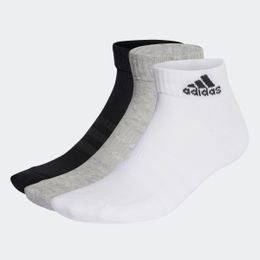 Funktionssocken adidas Performance "CUSHIONED SPORTSWEAR ANKLE, 3 PAAR", Damen, Gr. M (40/42), blau (medium grau heather, wei&szlig;, schwarz), Obermaterial: 62% Baumwolle, 34% Polyester, 3% Elasthan, 1% Nylon, Socken Funktionssocken