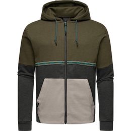 Kapuzensweatjacke Ragwear "Kapuzensweatjacke Blocky", Herren, Gr. S, gr&uuml;n (schwarz olive), Obermaterial: 70% Baumwolle CO. 30% Polyester PES., Sweatjacken Kapuzensweatjacke