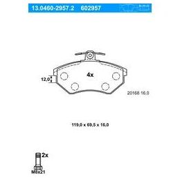 ATE Bremsbelagsatz, Scheibenbremse 13.0460-2957.2 vorne rechts links f&uuml;r SEAT VAG 357698151D 533698151 357698151A