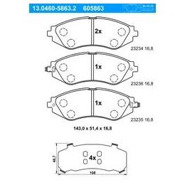 ATE Bremsbelagsatz, Scheibenbremse 13.0460-5863.2 vorne rechts links f&uuml;r DAEWOO CHEVROLET 96405129 96391891