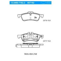 ATE Bremsbelagsatz, Scheibenbremse 13.0460-7162.2 hinten rechts links f&uuml;r MINI BMW 34216762871 34216761288 34216770252