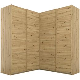 Schwebet&uuml;renschrank Rauch "Schrank Garderobe Eckkleiderschrank QUADRA Front in Dekor/Hochglanz", braun (eiche artisan), B:181cm H:210cm T:187cm, Holzwerkstoff, Schr&auml;nke, Schwebet&uuml;renschrank, gro&szlig;er Eckschrank mit viel Stauraum, Ma&szlig; 181x187 cm MADE IN GERMANY