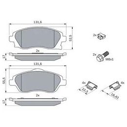 Bosch Bremsbelagsatz, Scheibenbremse 0 986 494 625 vorne rechts links mit Zubeh&ouml;r f&uuml;r HOLDEN VAUXHALL SAAB OPEL CHEVROLET 93176114 95520061 93172261