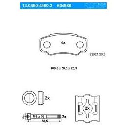 ATE Bremsbelagsatz, Scheibenbremse 13.0460-4980.2 hinten rechts links mit Zubeh&ouml;r f&uuml;r PEUGEOT FIAT CITRO&Euml;N 425247 9949407 9949408