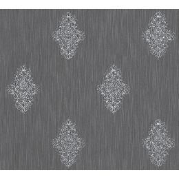 Textiltapete ARCHITECTS PAPER "Luxury wallpaper", blau (blau silberfarben), B:0,53m L:10,05m, Viskose, Vlies, Tapeten, Textil Tapete Barock Metallic Effekt Tapeten Wohnzimmer Schlafzimmer