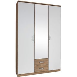 Kleiderschrank Rauch "Schrank Dreht&uuml;renschrank Garderobe Ankleide Schlafzimmerschrank GANDRA", wei&szlig; (struktureichefarben hell, wei&szlig;), B:136cm H:212cm T:54cm, Holzwerkstoff, Schr&auml;nke, Kleiderschrank, mit Oberkranz und voll aufgelegtem Spiegel MADE IN GERMANY