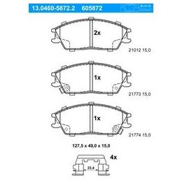 ATE Bremsbelagsatz, Scheibenbremse 13.0460-5872.2 vorne rechts links mit Zubeh&ouml;r f&uuml;r HYUNDAI KIA 58101-1CA10 58101-1CA00 58101-29A40