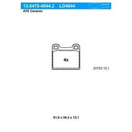 ATE Bremsbelagsatz, Scheibenbremse Ceramic 13.0470-4044.2 hinten rechts links f&uuml;r VOLVO 8628240 272407