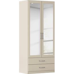 Kleiderschrank Rauch "Schrank Garderobe Ankleide GAMMA Breiten 91/136/181/226/271/315/360 cm", beige (champagner), griffe chrom, B:91cm H:210cm T:54cm, Holzwerkstoff, Schr&auml;nke, Kleiderschrank, verschiedene Griff-Varianten, mit Spiegel TOPSELLER MADE IN GERMANY, Topseller