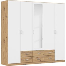 Kleiderschrank Rauch "Schrank Garderobe Ankleide GAMMA Breiten 91/136/181/226/271/315/360 cm", eiche artisan, alpinwei&szlig;, griffe alu, B:226cm H:210cm T:54cm, Holzwerkstoff, Schr&auml;nke, Kleiderschrank, verschiedene Griff-Varianten, mit Spiegel TOPSELLER MADE IN GERMANY, Topseller