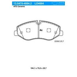 ATE Bremsbelagsatz, Scheibenbremse Ceramic 13.0470-4884.2 vorne rechts links f&uuml;r MERCEDES-BENZ 4474200020 A4474200220 4474200220