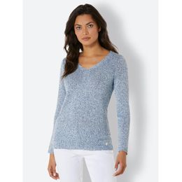 CR&Eacute;ATION L creation L Leinen-Baumwoll-Pullover in jeansblau-mint-meliert | Gr.: 36