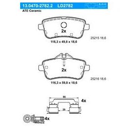 ATE Bremsbelagsatz, Scheibenbremse Ceramic 13.0470-2782.2 hinten rechts links mit Zubeh&ouml;r f&uuml;r MERCEDES-BENZ 0004208704 0074209020 0064206820