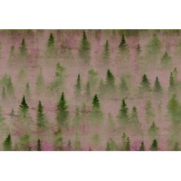 Fototapete ARCHITECTS PAPER "Atelier 47 Coniferous Artwork 1", bunt (gr&uuml;n, lila, rosa), B:4m L:2,7m, Vlies, Tapeten, Vlies, Wand, Schr&auml;ge, Decke