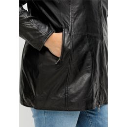 sheego Damen Lederjacke, schwarz, Gr. 42, unifarben, 100% Lammnappaleder, Jacken
