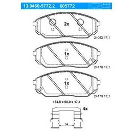 ATE Bremsbelagsatz, Scheibenbremse 13.0460-5772.2 vorne rechts links mit Zubeh&ouml;r f&uuml;r KIA 58101-3EE00 58101-3EE01