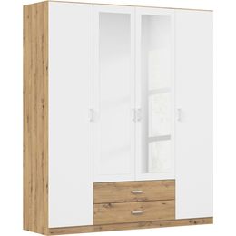 Kleiderschrank Rauch "Schrank Garderobe Ankleide GAMMA Breiten 91/136/181/226/271/315/360 cm", eiche artisan, alpinwei&szlig;, griffe alu, B:181cm H:210cm T:54cm, Holzwerkstoff, Schr&auml;nke, Kleiderschrank, verschiedene Griff-Varianten, mit Spiegel TOPSELLER MADE IN GERMANY, Topseller