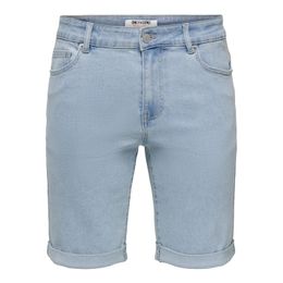 Only & Sons Shorts ONLY & SONS "ONSPLY BOX GUA DNM SHORTS OTL", Herren, Gr. XL, N-Gr, blau (light blau denim), Web, Obermaterial: 64% Baumwolle, 31% Polyester, 3% Viskose, 2% Elasthan, unifarben, regular fit knielang, Hosen Shorts