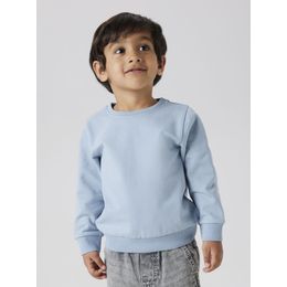Sweatshirt name it "NMNSELI LS SWE BRU NOOS", M&auml;dchen, Gr. 92, blau (dusty blau), angeraute Sweatware, Obermaterial: 60% Baumwolle, 40% Polyester, unifarben, relaxed fit h&uuml;ftbedeckend, Rundhals, Rippb&uuml;ndchen, Sweatshirts Sweatshirt