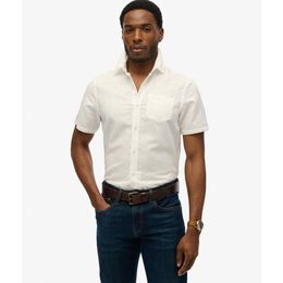 Superdry Herren Kurz&auml;rmliges Hemd aus Baumwolle und Leinen White - Gr&ouml;&szlig;e: L 104100900022301C003