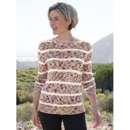WITT WEIDEN Rundhals-Pullover in mauve-ecru-geringelt | Gr.: 36