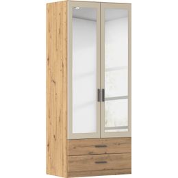 Kleiderschrank Rauch "Schrank Garderobe Ankleide GAMMA Breiten 91/136/181/226/271/315/360 cm", eiche artisan, beige (champagner), griffstangen graumetallic, B:91cm H:210cm T:54cm, Holzwerkstoff, Schr&auml;nke, Kleiderschrank, verschiedene Griff-Varianten, mit Spiegel TOPSELLER MADE IN GERMANY, Topseller