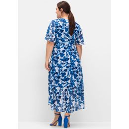 sheego Damen Sommerkleid "Abendkleid", blau, Gr. 44, gebl&uuml;mt, gemustert, mehrfarbig, 100% Polyester, Kleider
