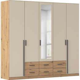 Kleiderschrank Rauch "Schrank Garderobe Ankleide GAMMA Breiten 91/136/181/226/271/315/360 cm", eiche artisan, beige (champagner), griffstangen graumetallic, B:226cm H:210cm T:54cm, Holzwerkstoff, Schr&auml;nke, Kleiderschrank, verschiedene Griff-Varianten, mit Spiegel TOPSELLER MADE IN GERMANY, Topseller