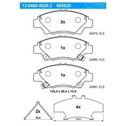 ATE Bremsbelagsatz, Scheibenbremse 13.0460-5620.2 vorne rechts links mit Zubeh&ouml;r f&uuml;r HONDA 45022-TM8-G00 45022-TAR-G00 45022-TF0-G01
