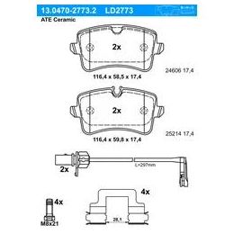 ATE Bremsbelagsatz, Scheibenbremse Ceramic 13.0470-2773.2 hinten rechts links mit Zubeh&ouml;r f&uuml;r VAG 4H0698451A 4H0698451D 4H0698451C