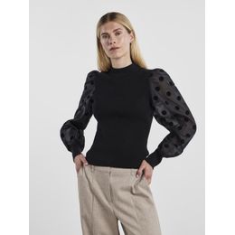Y.A.S Damen Rundhalspullover "YASDOTME LS KNIT PULLOVER S. NOOS", schwarz, Gr. XXL, unifarben, Rippstrick, Obermaterial: 52% Viskose, 26% Polyester,