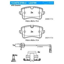 ATE Bremsbelagsatz, Scheibenbremse Ceramic 13.0470-2769.2 hinten rechts links mit Zubeh&ouml;r f&uuml;r VAG 4G0698451 4G0698451H 4G0698451L