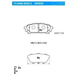 ATE Bremsbelagsatz, Scheibenbremse 13.0460-5628.2 hinten rechts links f&uuml;r SUBARU 26696FE040 26696FE050