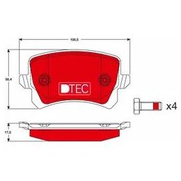 TRW Bremsbelagsatz, Scheibenbremse GDB1763DTE hinten rechts links mit Zubeh&ouml;r f&uuml;r SKODA VW SEAT (FAW) AUDI 5N0698451 3C0698451E 3C0698451F