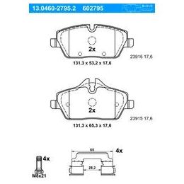 ATE Bremsbelagsatz, Scheibenbremse 13.0460-2795.2 vorne rechts links mit Zubeh&ouml;r f&uuml;r MINI BMW 34106884263 34116860016 34106863292