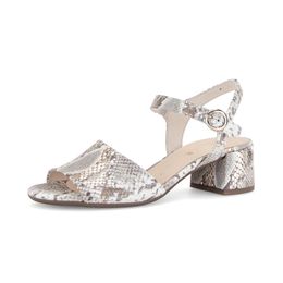 Gabor Damen Sandalette "Tunis", Gr. 38grau, silberfarben, Ziegenleder, Reptilienpr&auml;gung, metallic, Schuhe, Blockabsatz, Sommerschuh in