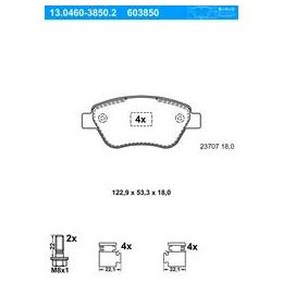 ATE Bremsbelagsatz, Scheibenbremse 13.0460-3850.2 vorne rechts links mit Zubeh&ouml;r f&uuml;r FIAT 71770078 77364517 77362179