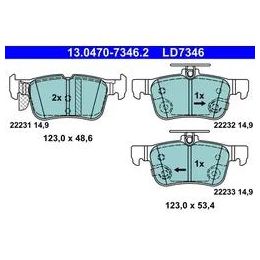 ATE Bremsbelagsatz, Scheibenbremse 13.0470-7346.2 hinten rechts links f&uuml;r FORD KTJX61-2M007-AEC KTJX61-2M007-AEB 2454300